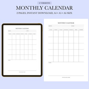 Aesthetic Monthly Planner Printable, Undated Monthly Calendar, Month at ...