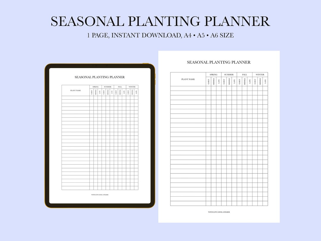 Seasonal Planting Planner Printable, Minimalist Gardening Planner Page ...