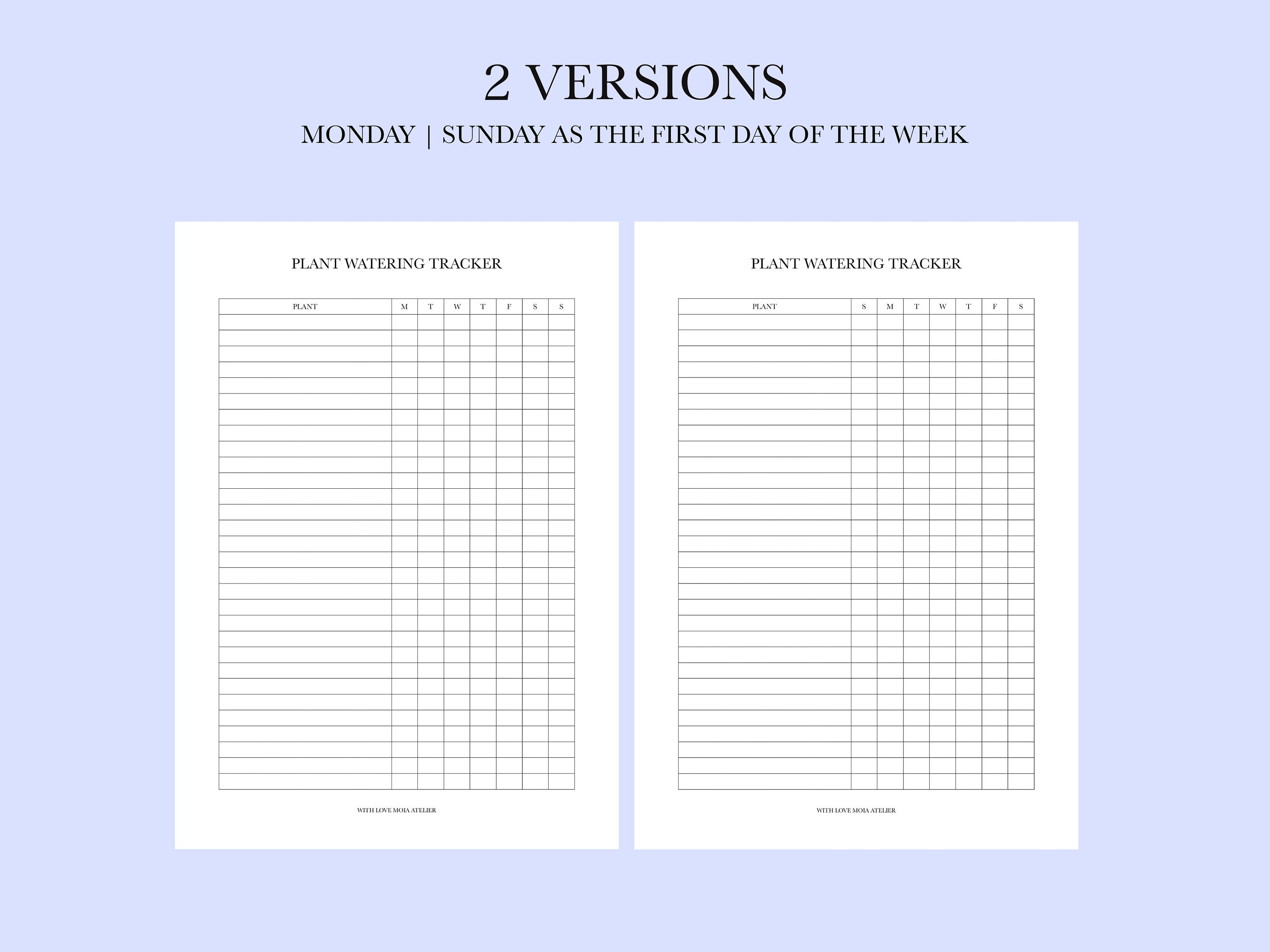 Printable Plant Watering Chart, House Plant Planner, Weekly Plant ...