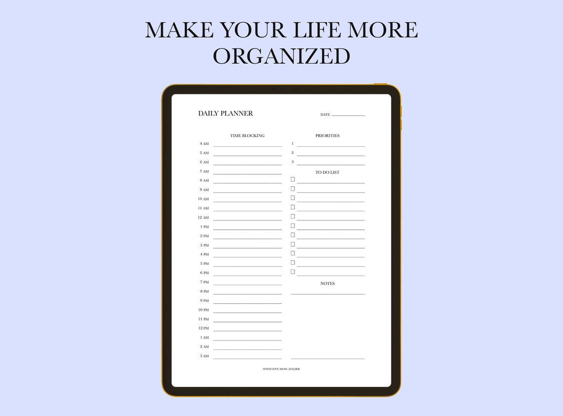 Undated 24-hour Daily Planner Printable, Clean Design Time Blocking ...