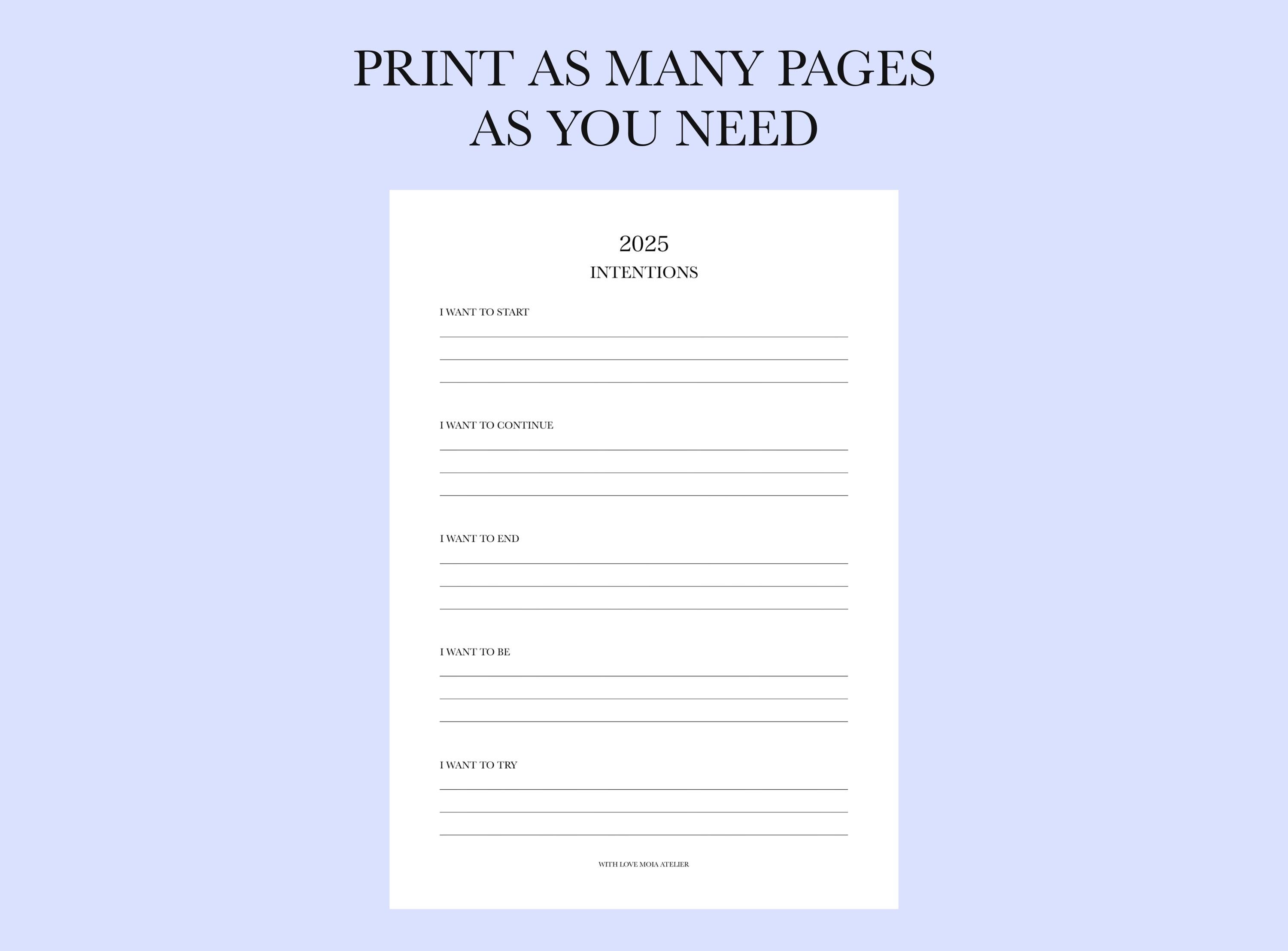 2025 Intention Planner Printable, New Year Resolutions, New Year Intention Setting Worksheet ...