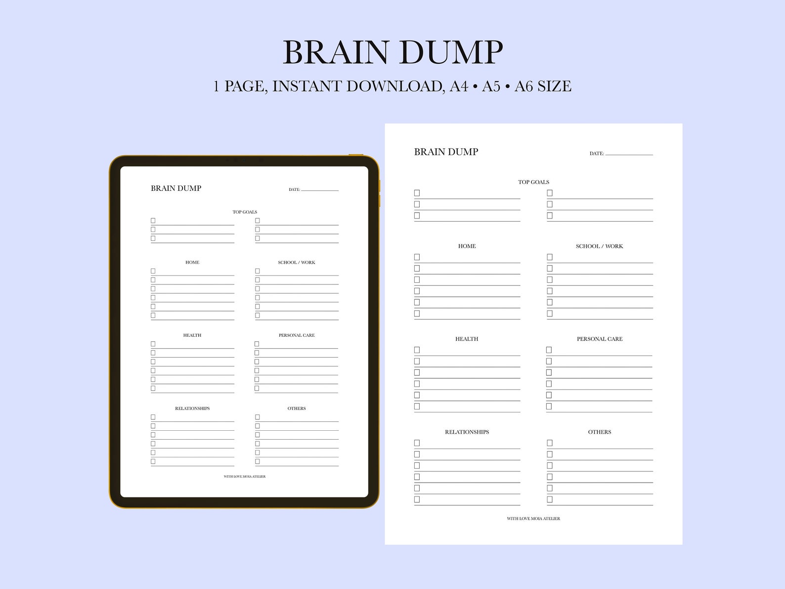 Brain Dump Printable, Daily Checklist Template, to Do List, Mind Dump ...