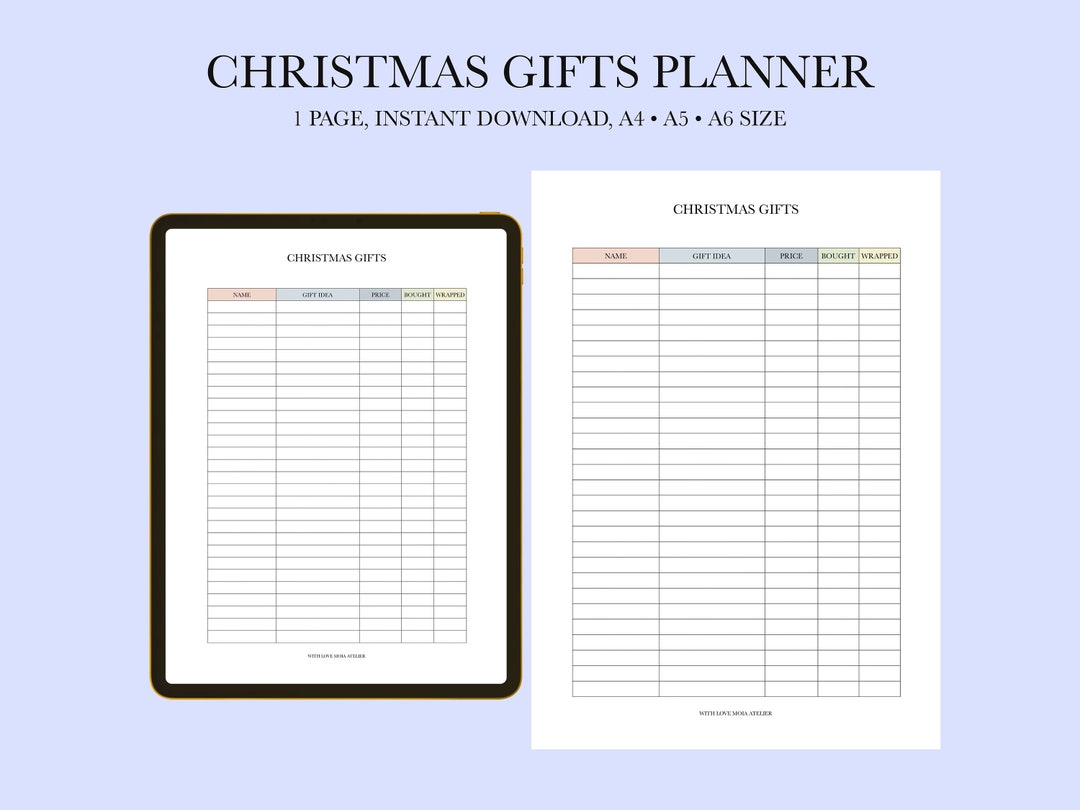 Christmas Gift Planner Printable, Gift Tracker, Holiday Planner Page ...