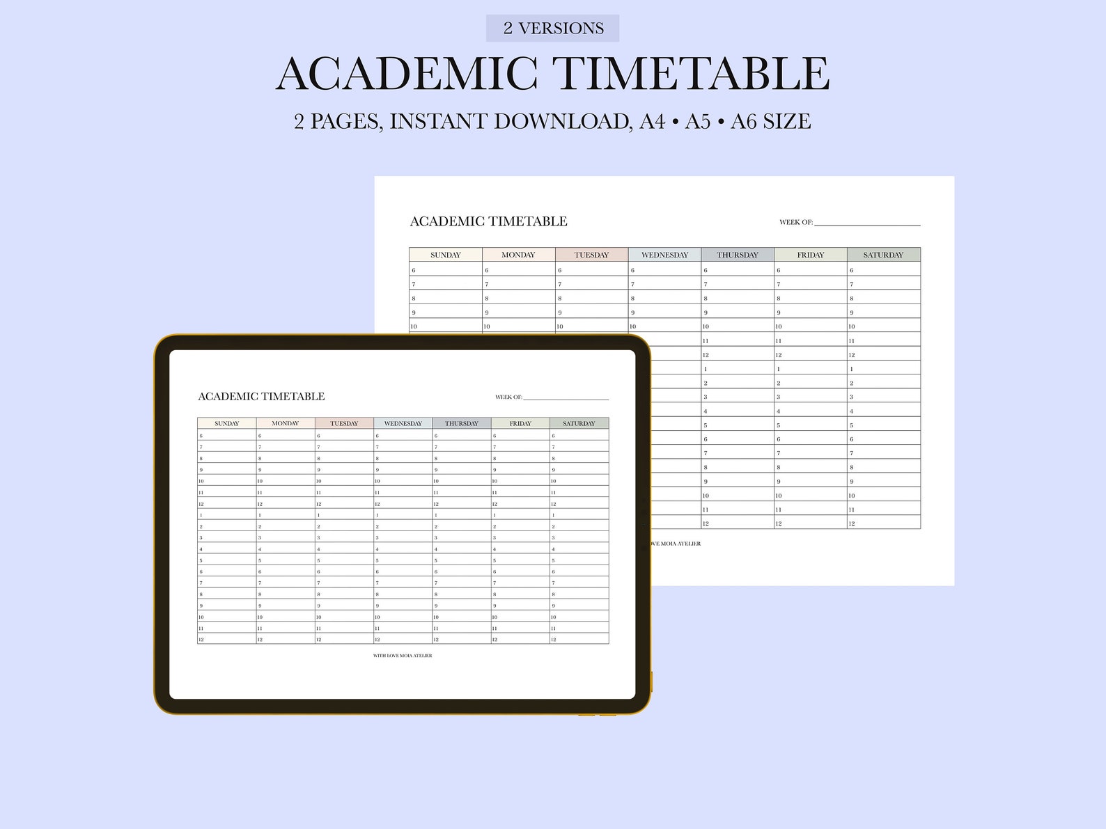 Academic Timetable Template Printable, Simple Horizontal Weekly ...