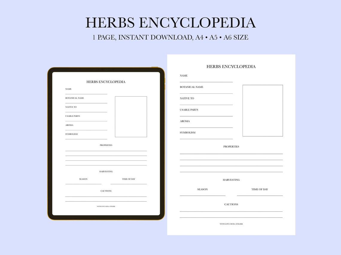 DIY Herbs Encyclopedia, Herb Worksheet Printable, Herbal Medicine ...