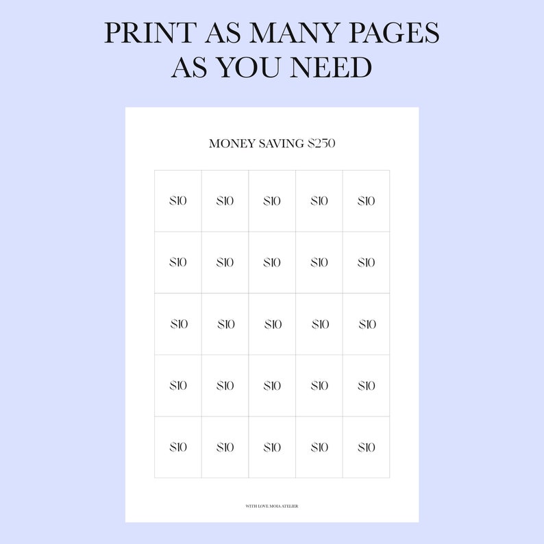 250 Dollars Saving Challenge Printable Simple Money Savings - Etsy