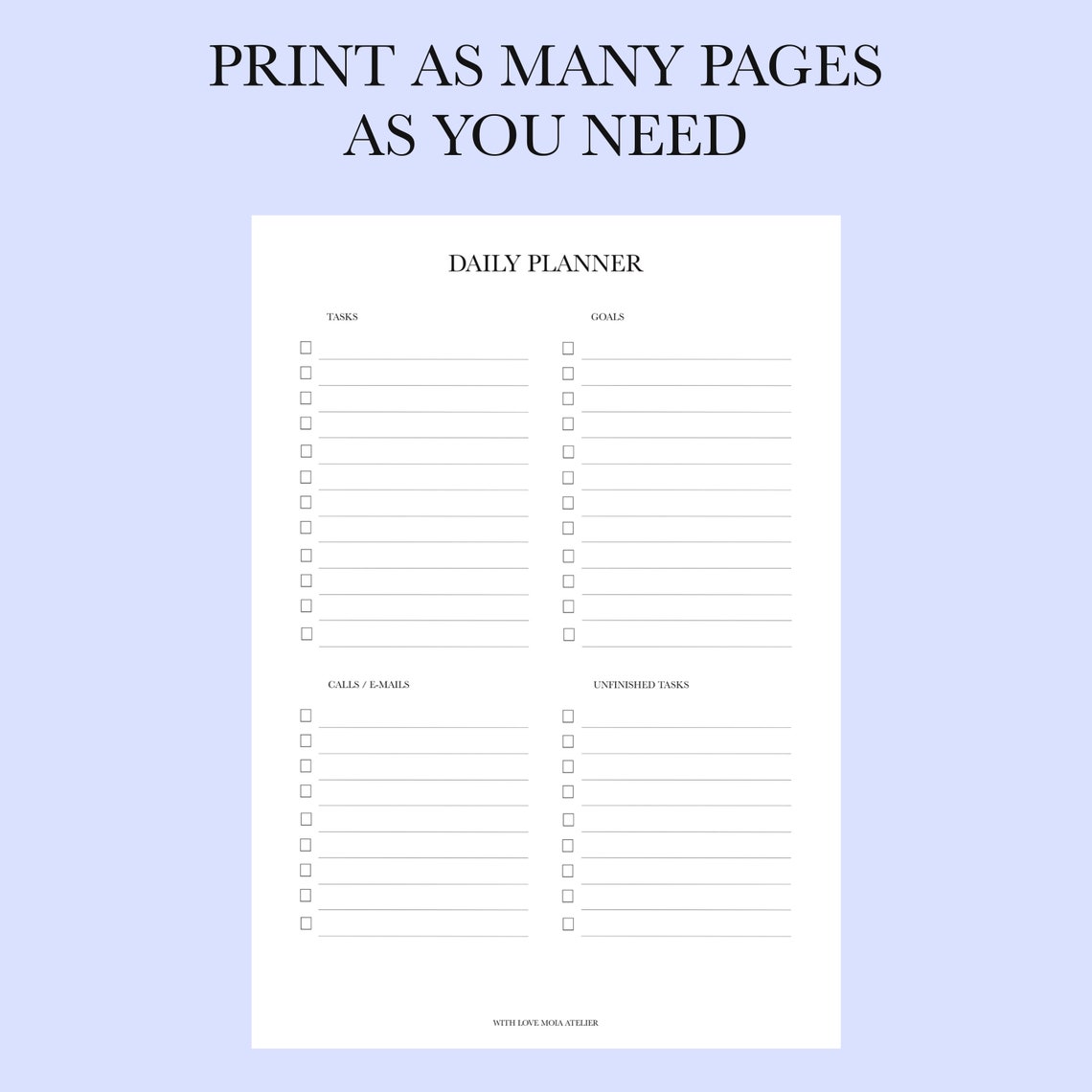 Daily Planner Printable Minimalist Task Checklist Simple - Etsy