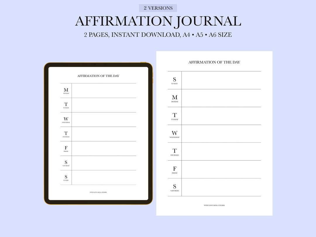 Printable Daily Affirmation Worksheet for Mental Health, Weekly ...
