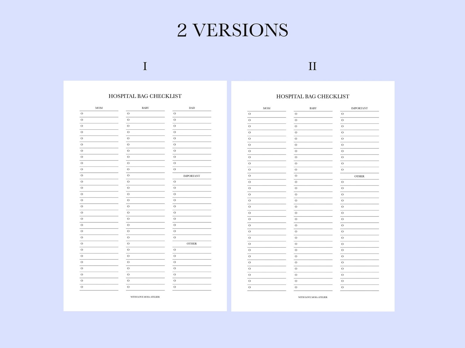 Hospital Bag Checklist Printable for Moms, Blank Comprehensive Birth ...