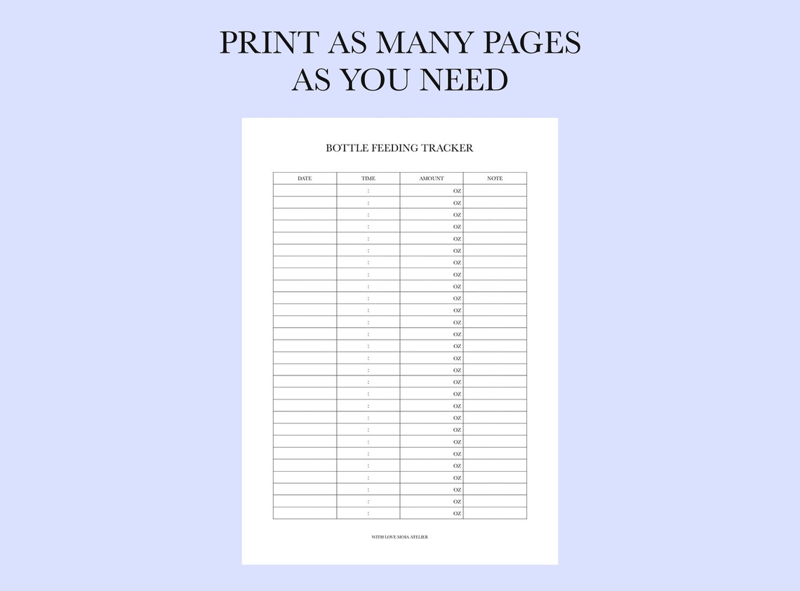 Bottle Feeding Tracker Printable, Baby Feeding Log, Newborn Feeding ...
