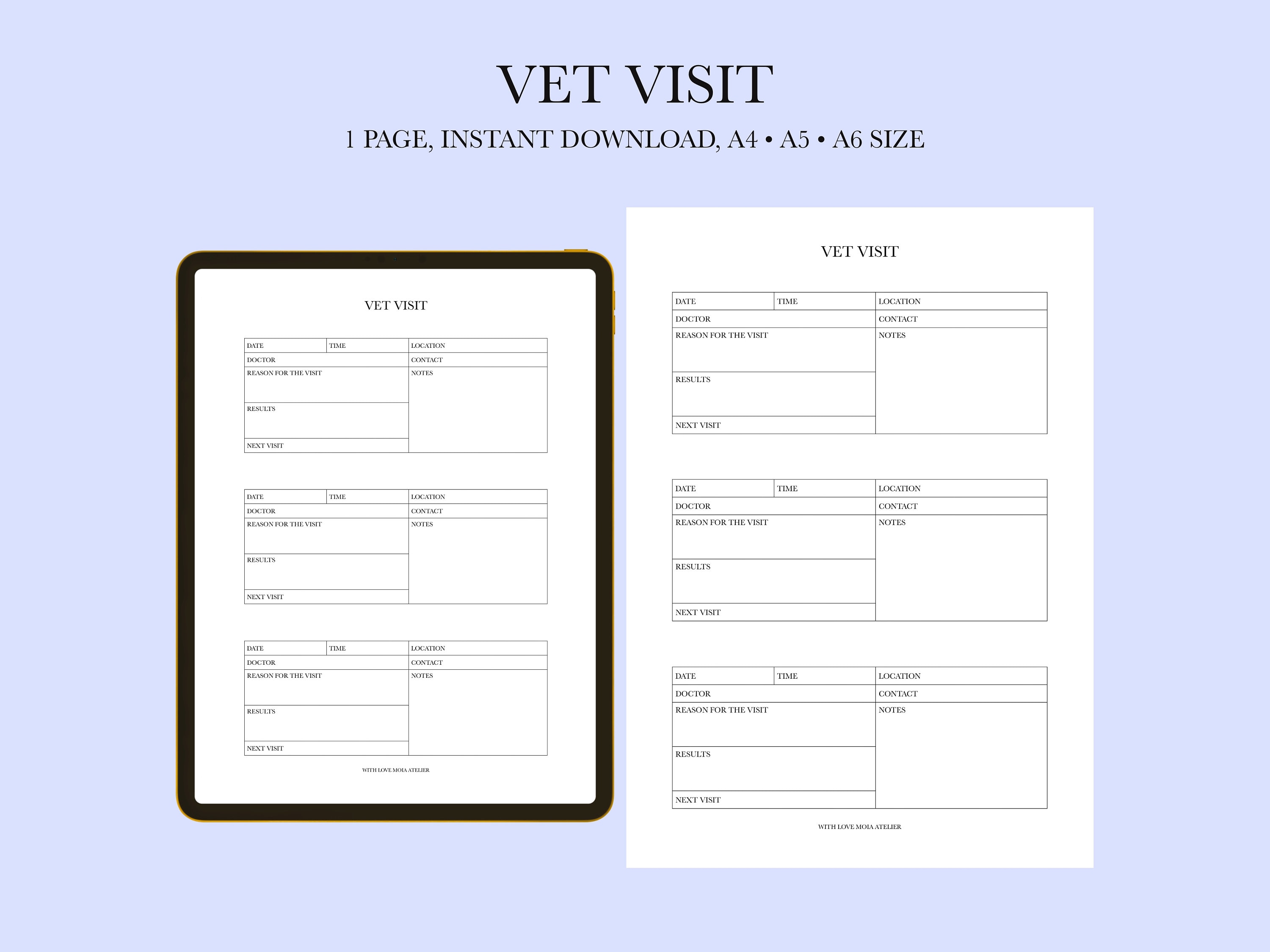 Pet Health Tracker and Vet Visit Log Template Printable, Medical Record ...