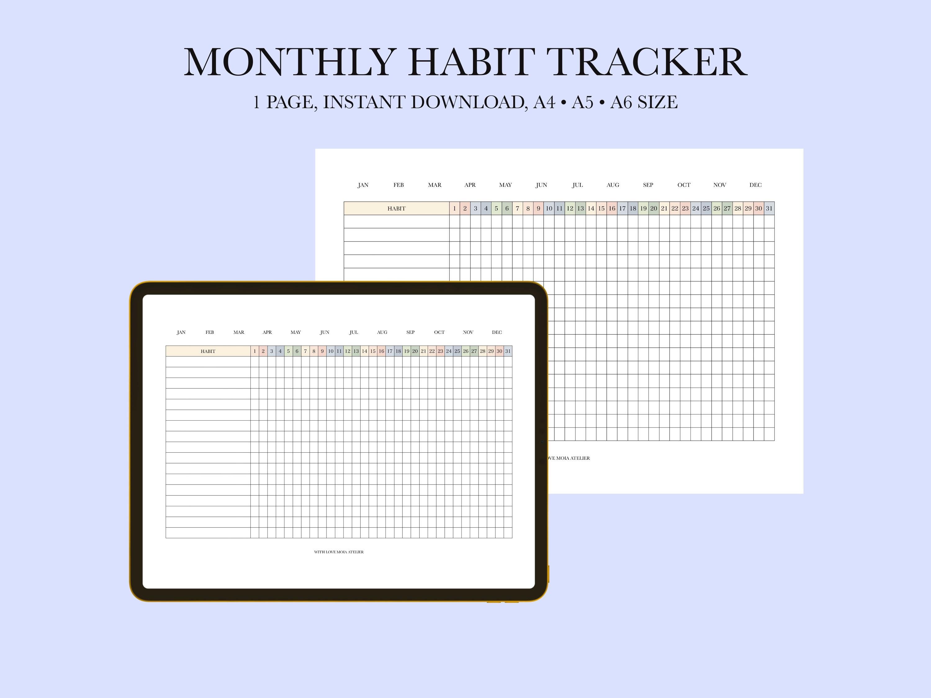 Colorful Monthly Habit Tracker Printable, Simple Routine Builder, 30 ...