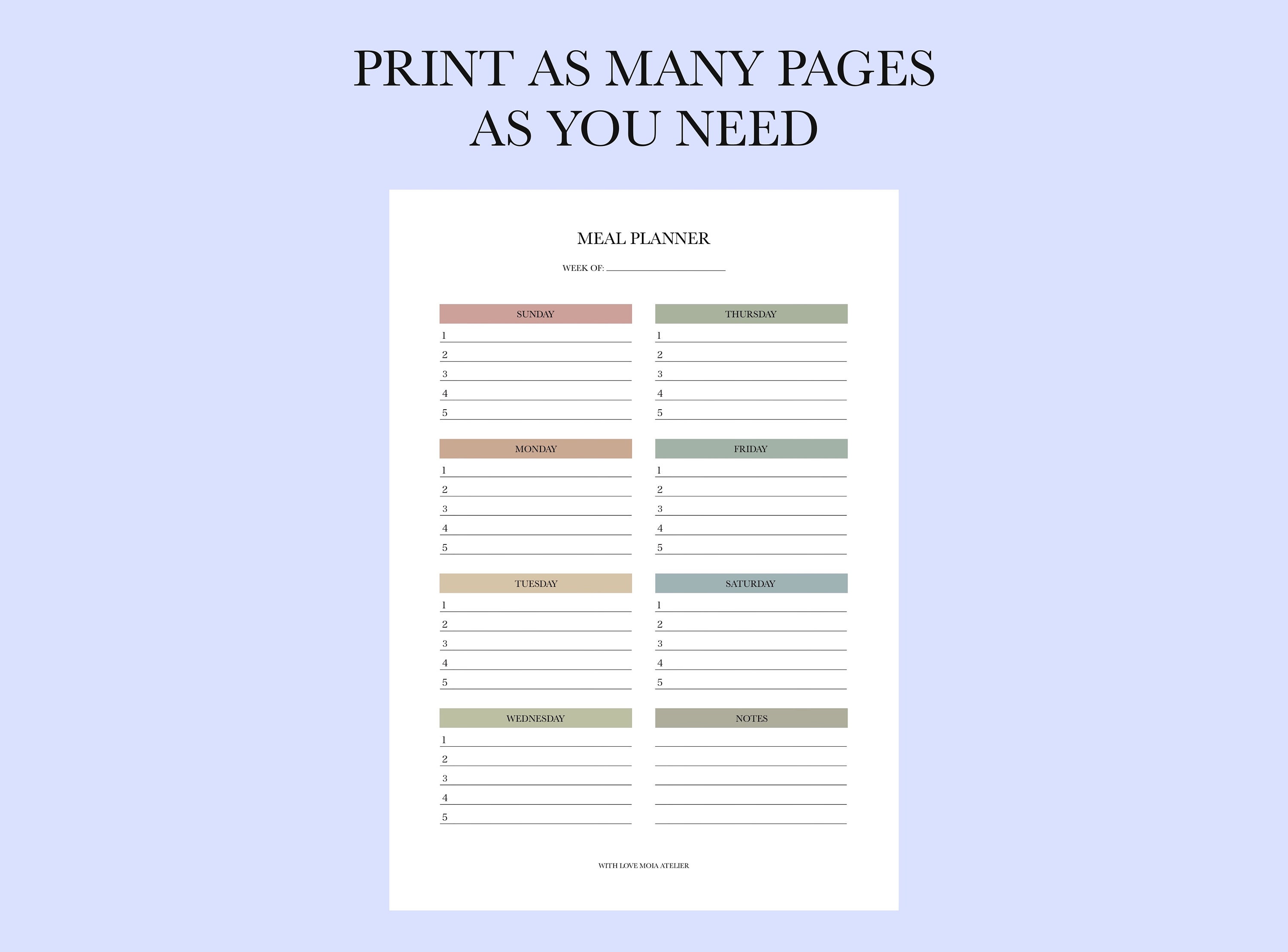 Weekly Meal Planner Printable Undated Fitness Planner Fridge - Etsy