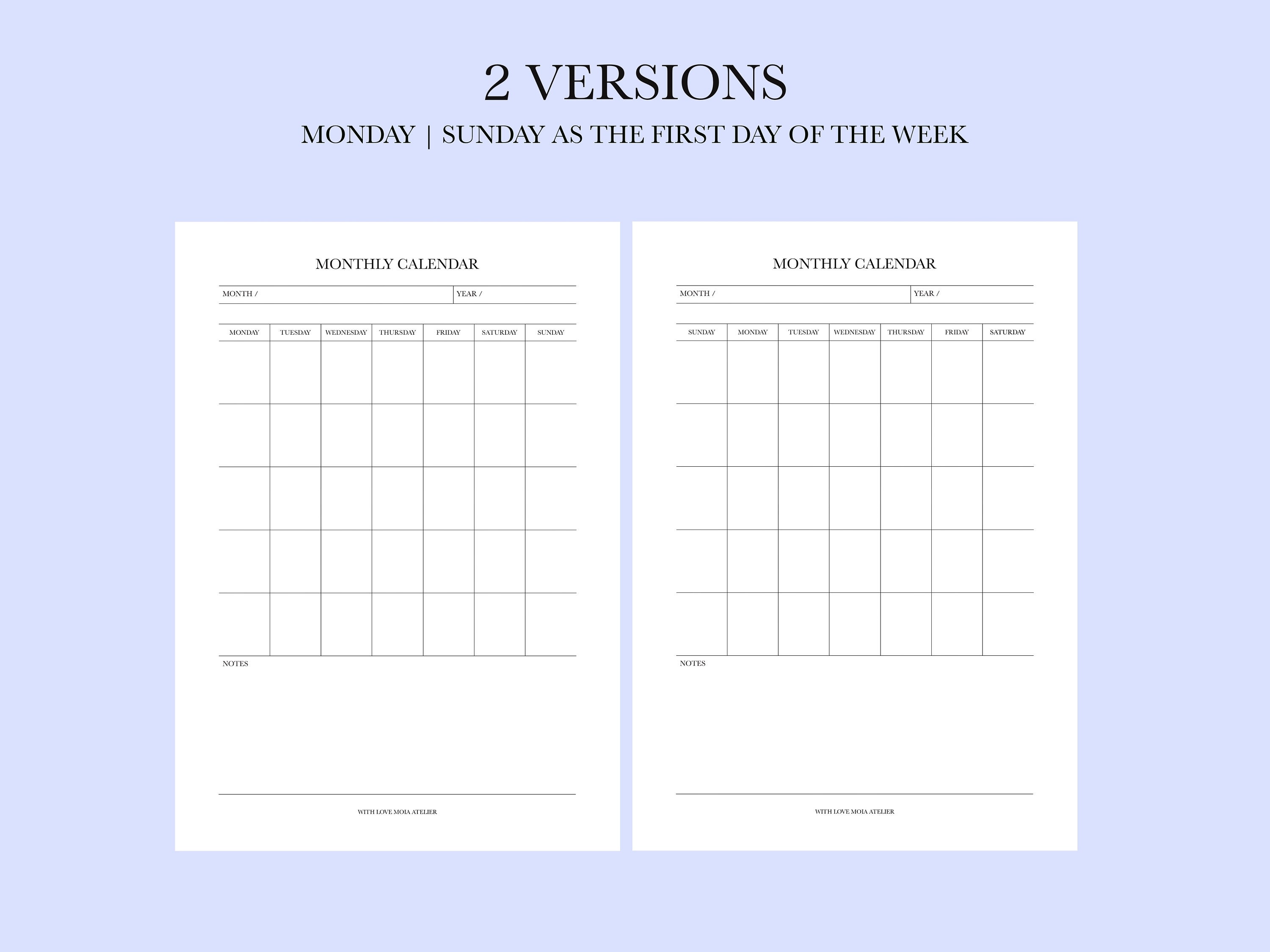 Aesthetic Monthly Planner Printable, Undated Monthly Calendar, Month at ...