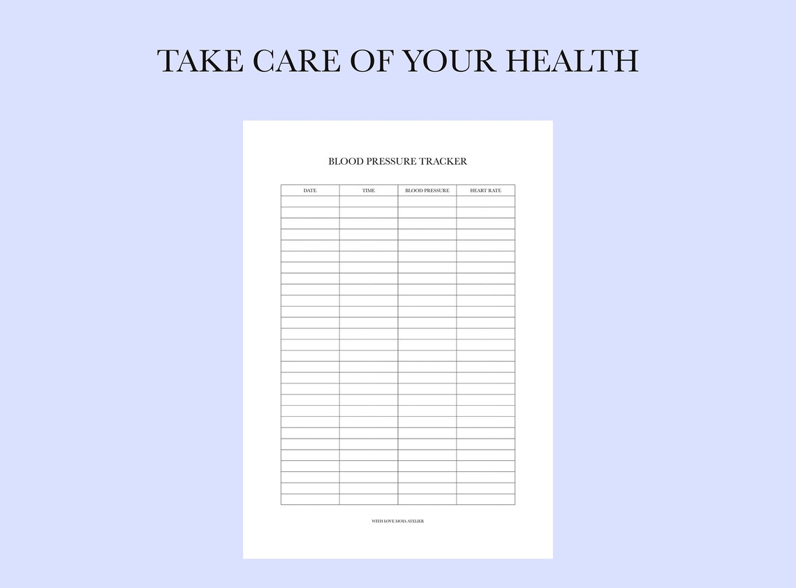 Blood Pressure Tracker Printable, Hypertension Log, Daily Blood ...