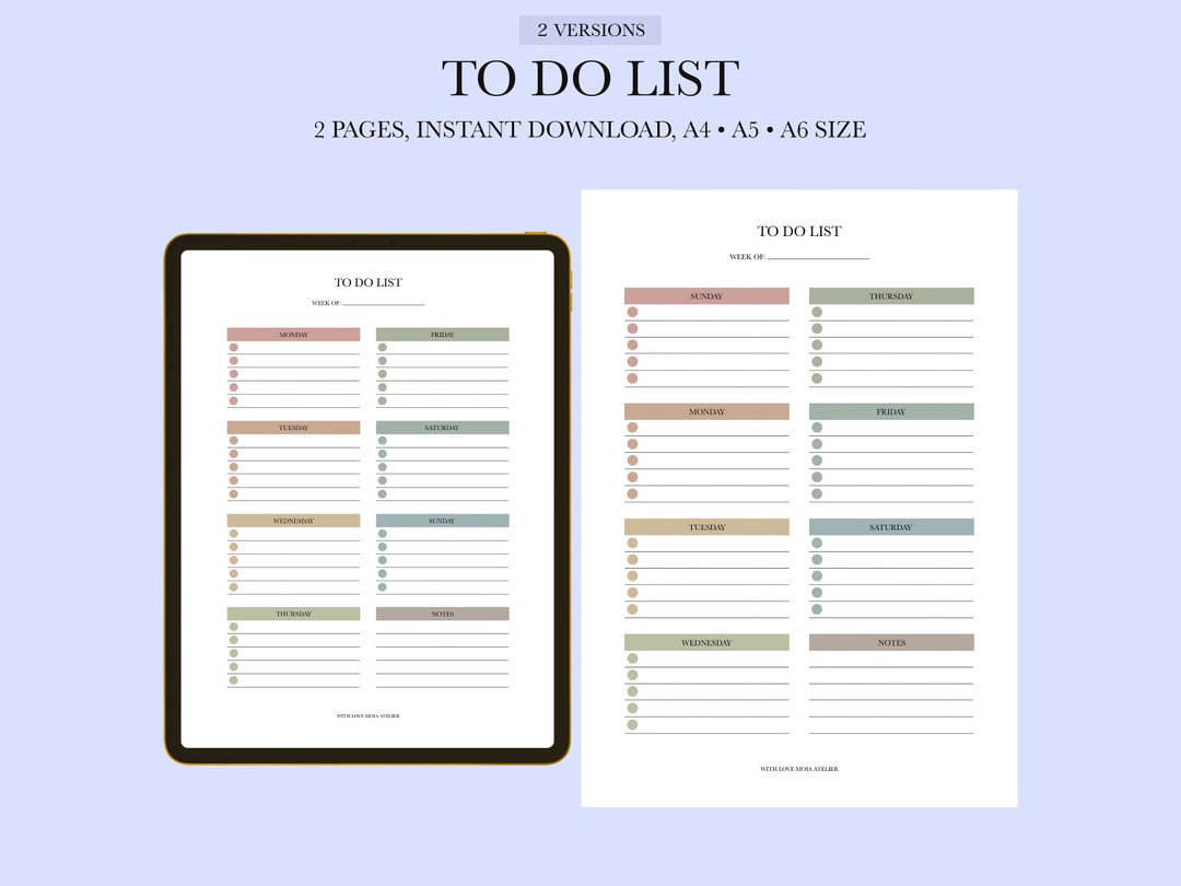 Weekly to Do List Printable, Daily Task List for Kids and Adults ...