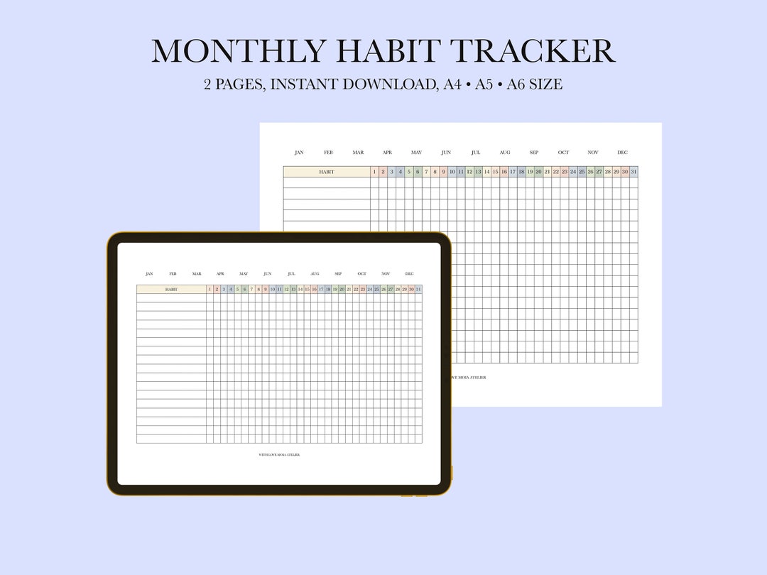 Colorful Monthly Habit Tracker Printable, Simple Routine Builder, 30 ...