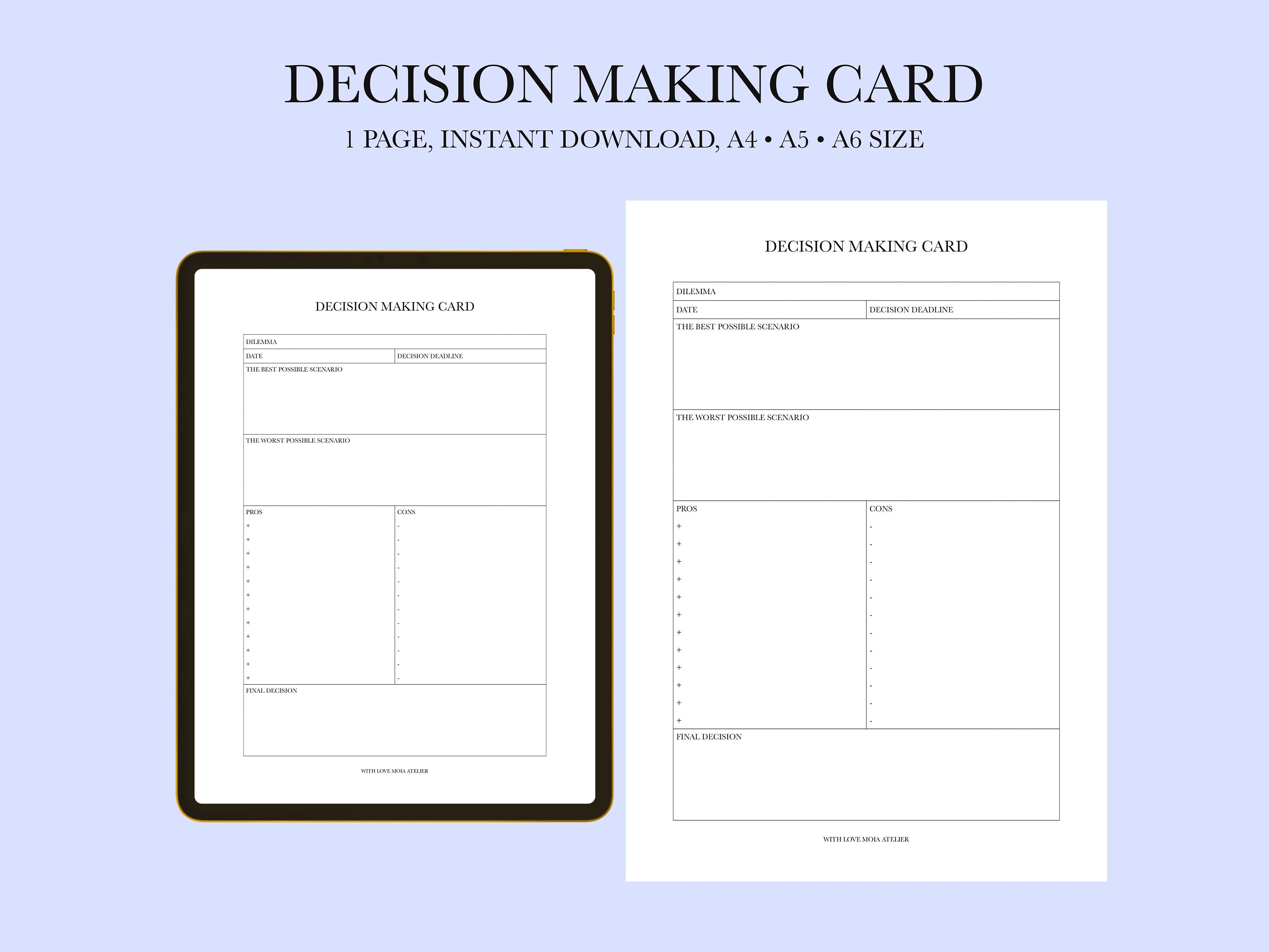 Decision Making Card Printable, Decision Aid, Problem Solving Template ...