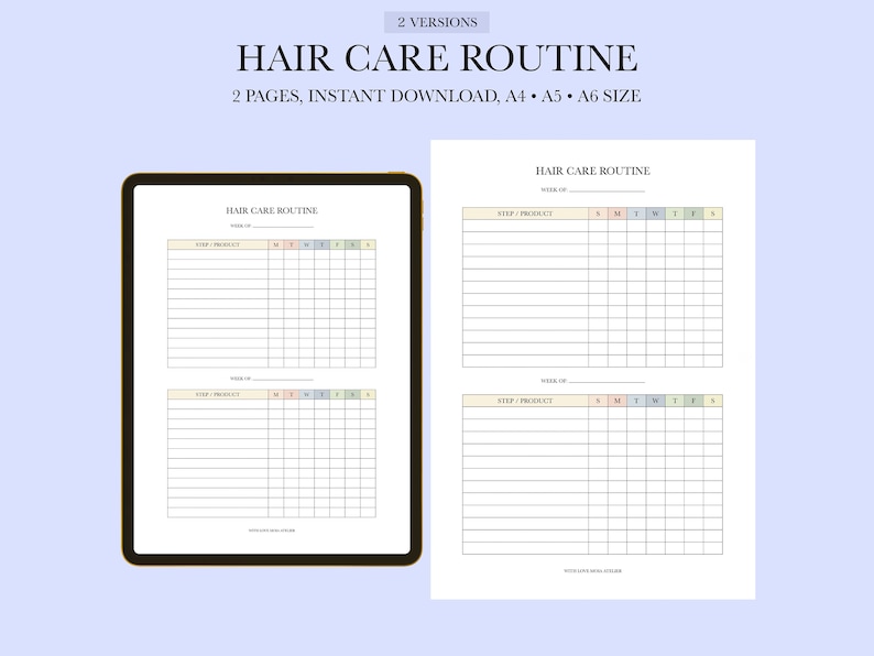 Hair Care Tracker Printable, Weekly Hair Care Checklist, Colorful ...
