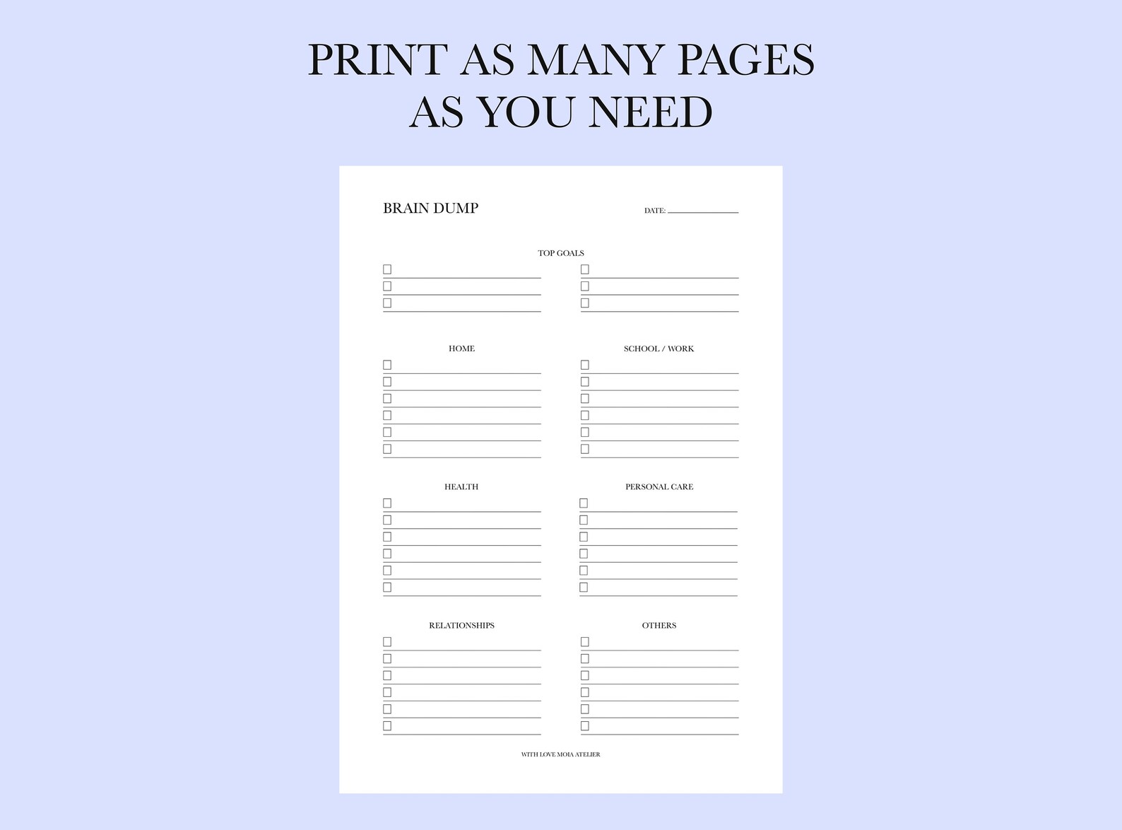 Brain Dump Printable, Daily Checklist Template, to Do List, Mind Dump ...