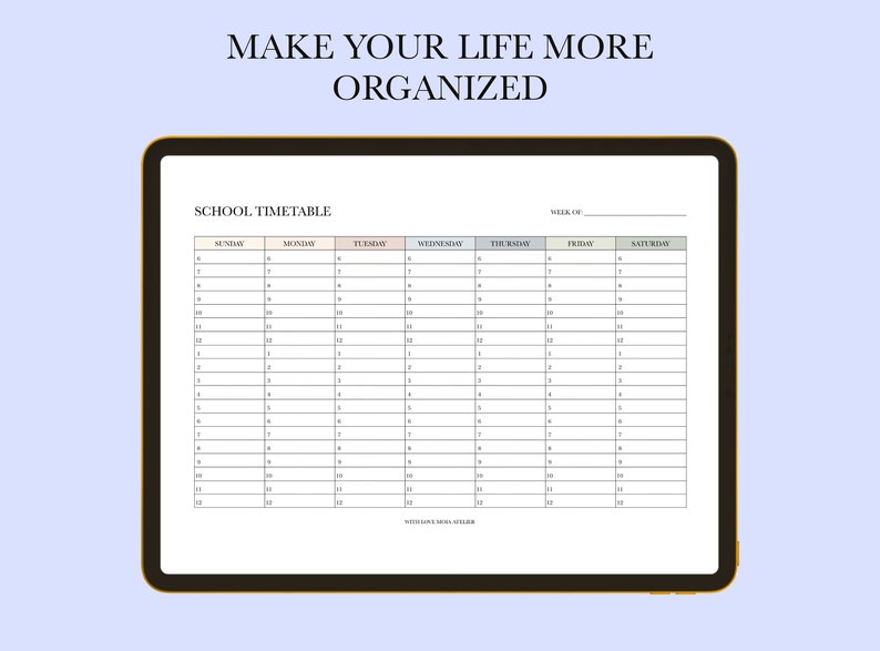 School Timetable Template Printable, Daily Horizontal Hourly Time ...