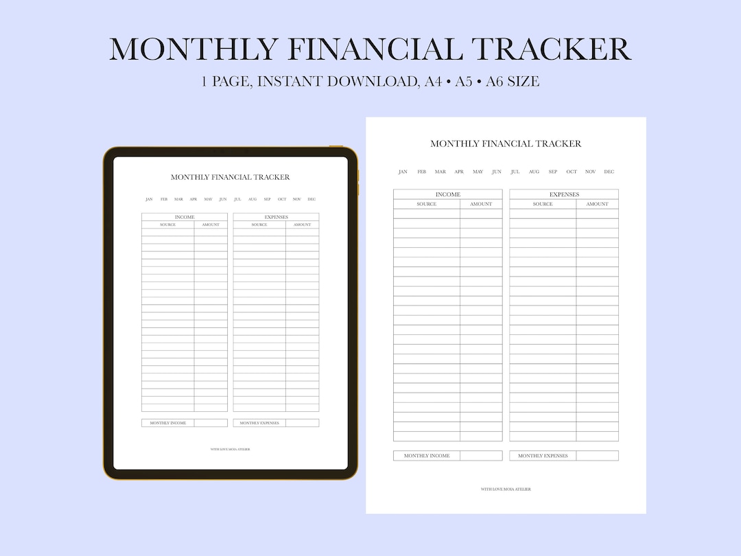 Monthly Financial Tracker Printable, Income and Expense Review, Simple ...