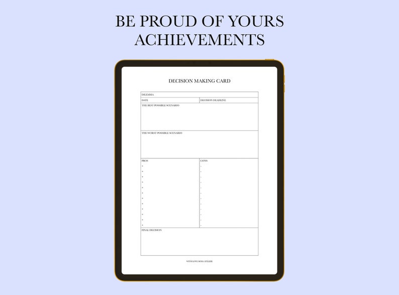 Decision Making Card Printable, Decision Aid, Problem Solving Template ...