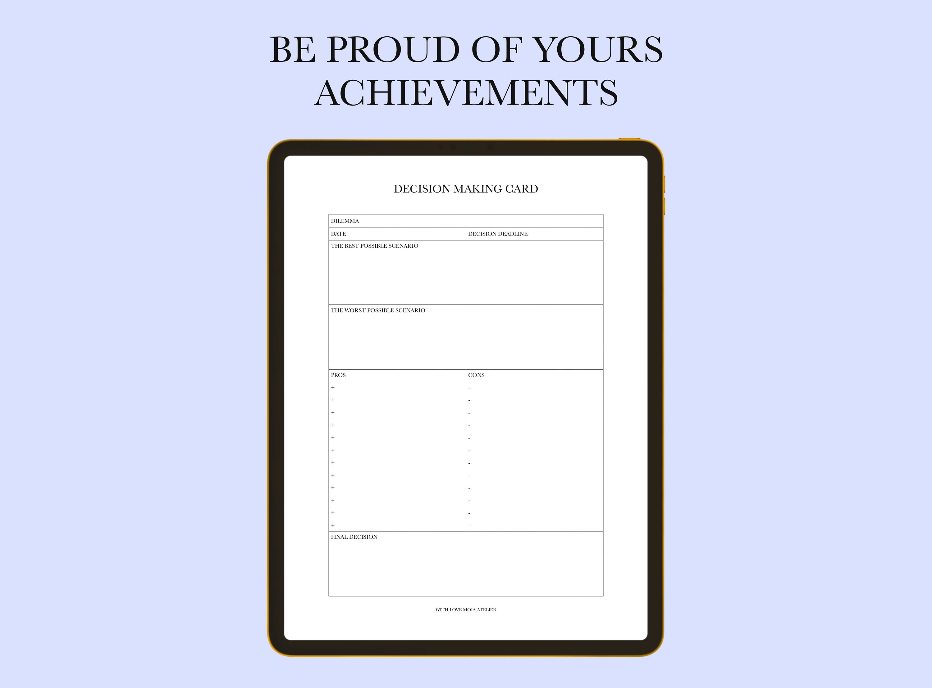 Decision Making Card Printable, Decision Aid, Problem Solving Template ...