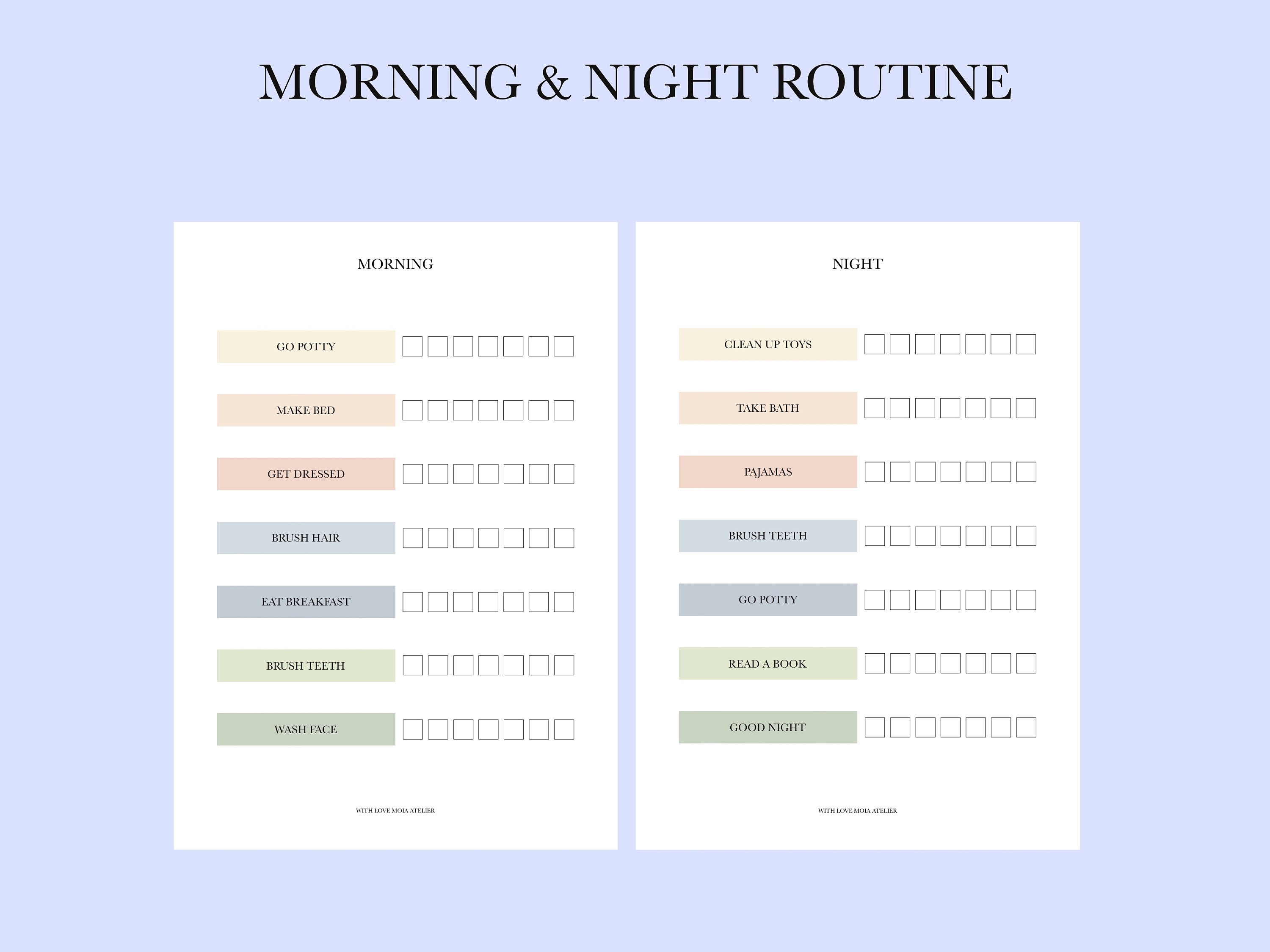 Kids Daily Routine Tracker Printable, Morning and Night Routine Chart ...