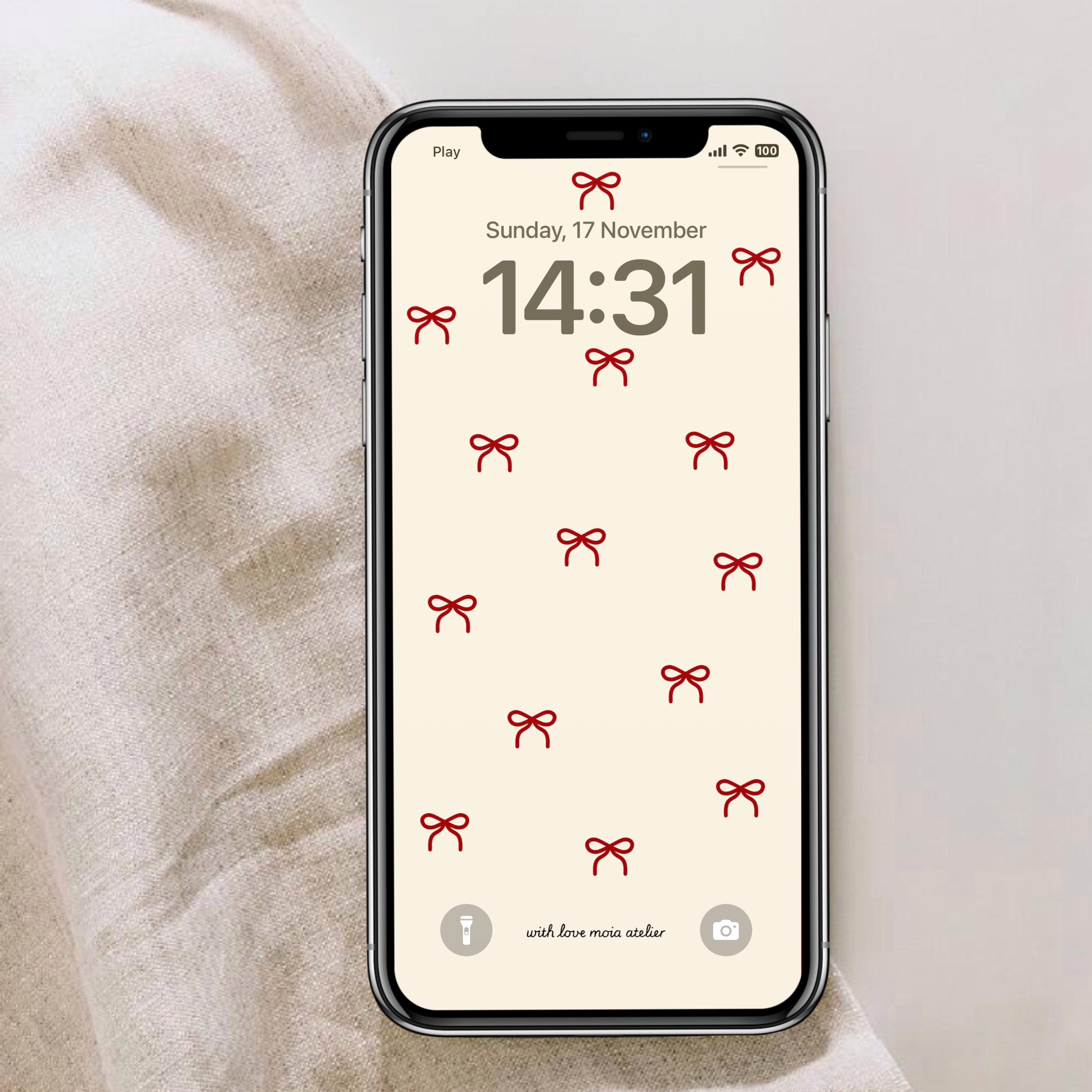 Red Bows Phone Wallpaper, Cute Christmas Smartphone Lock Screen ...