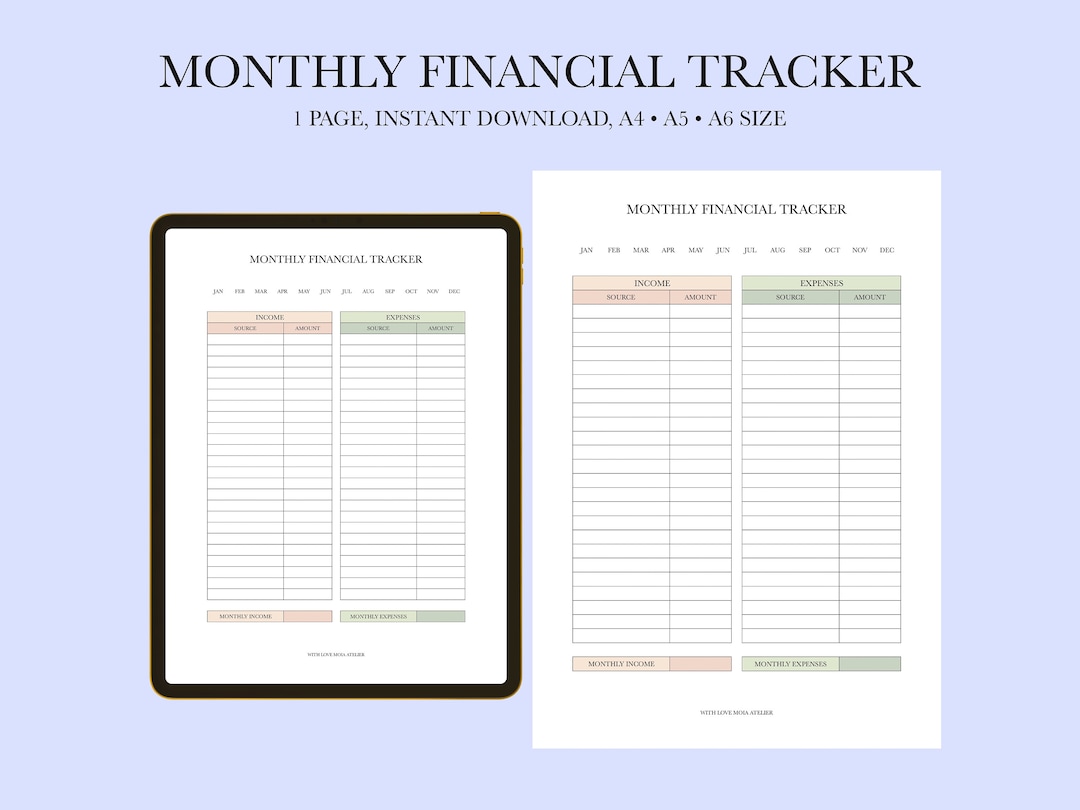 Colorful Monthly Financial Tracker Printable, Simple Budget Calculation ...