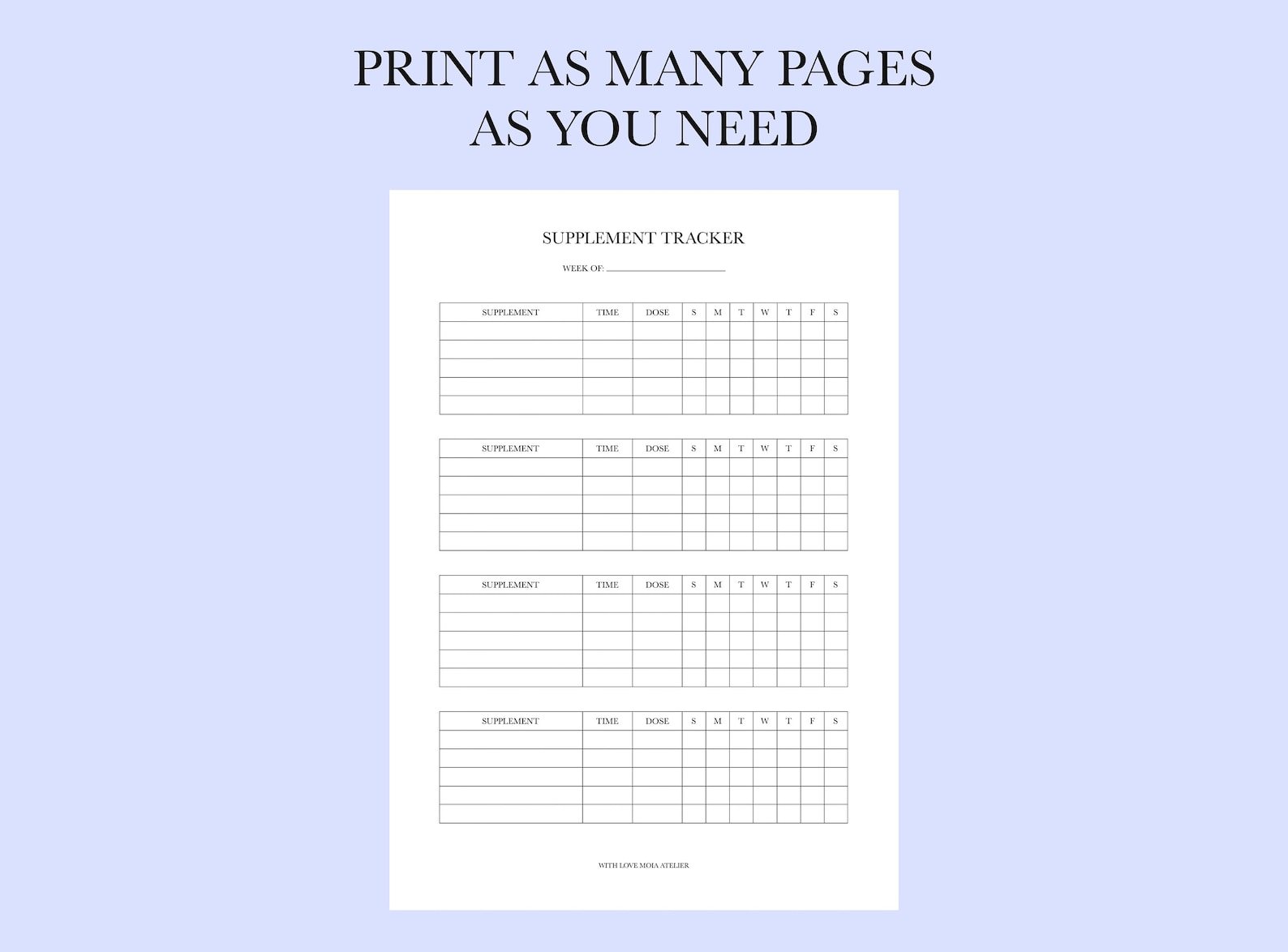 Supplement Tracker Template for Daily Use, Printable Vitamin Dose ...