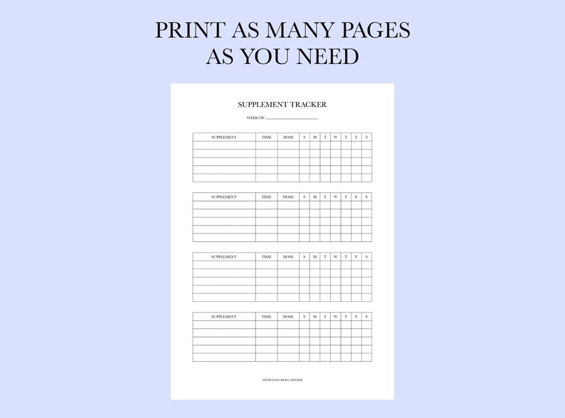 Supplement Tracker Template for Daily Use, Printable Vitamin Dose ...