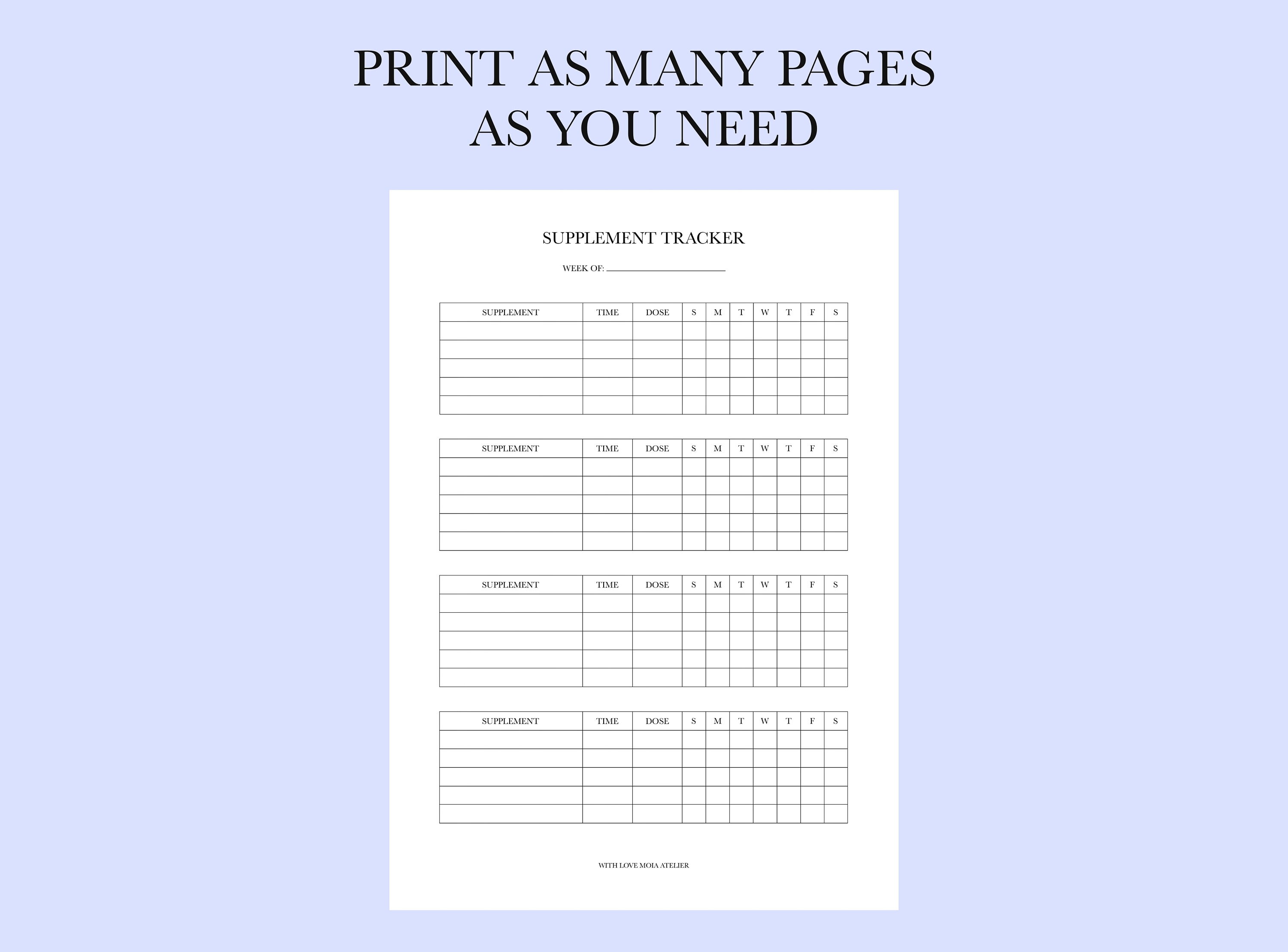 Supplement Tracker Template for Daily Use, Printable Vitamin Dose ...