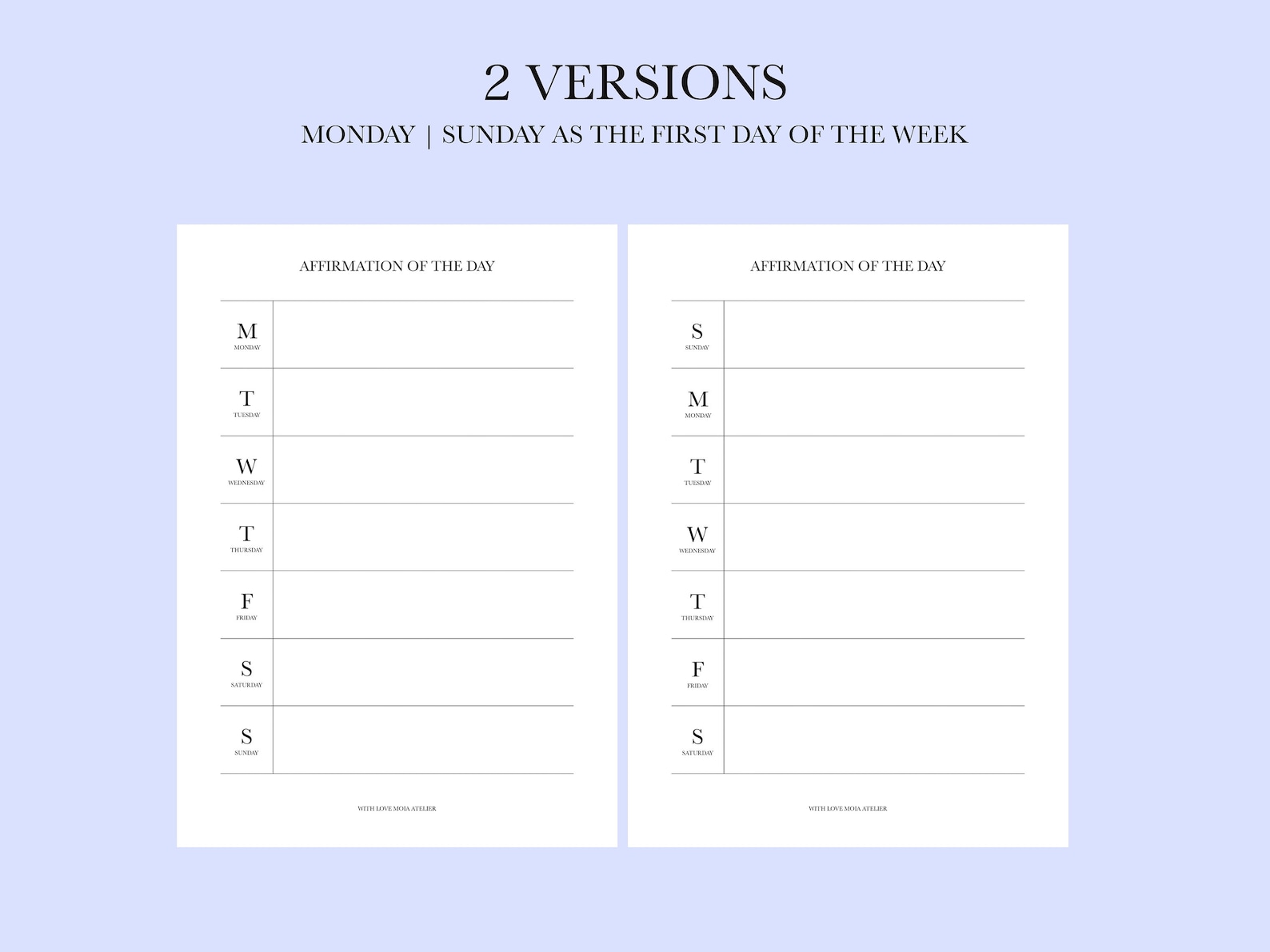 Printable Daily Affirmation Worksheet for Mental Health, Weekly ...