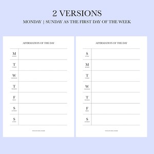 Printable Daily Affirmation Worksheet for Mental Health, Weekly ...