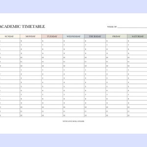 Academic Timetable Template Printable, Simple Horizontal Weekly ...