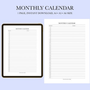 Undated Monthly Calendar Printable, One Line A Day, Month on One Page ...