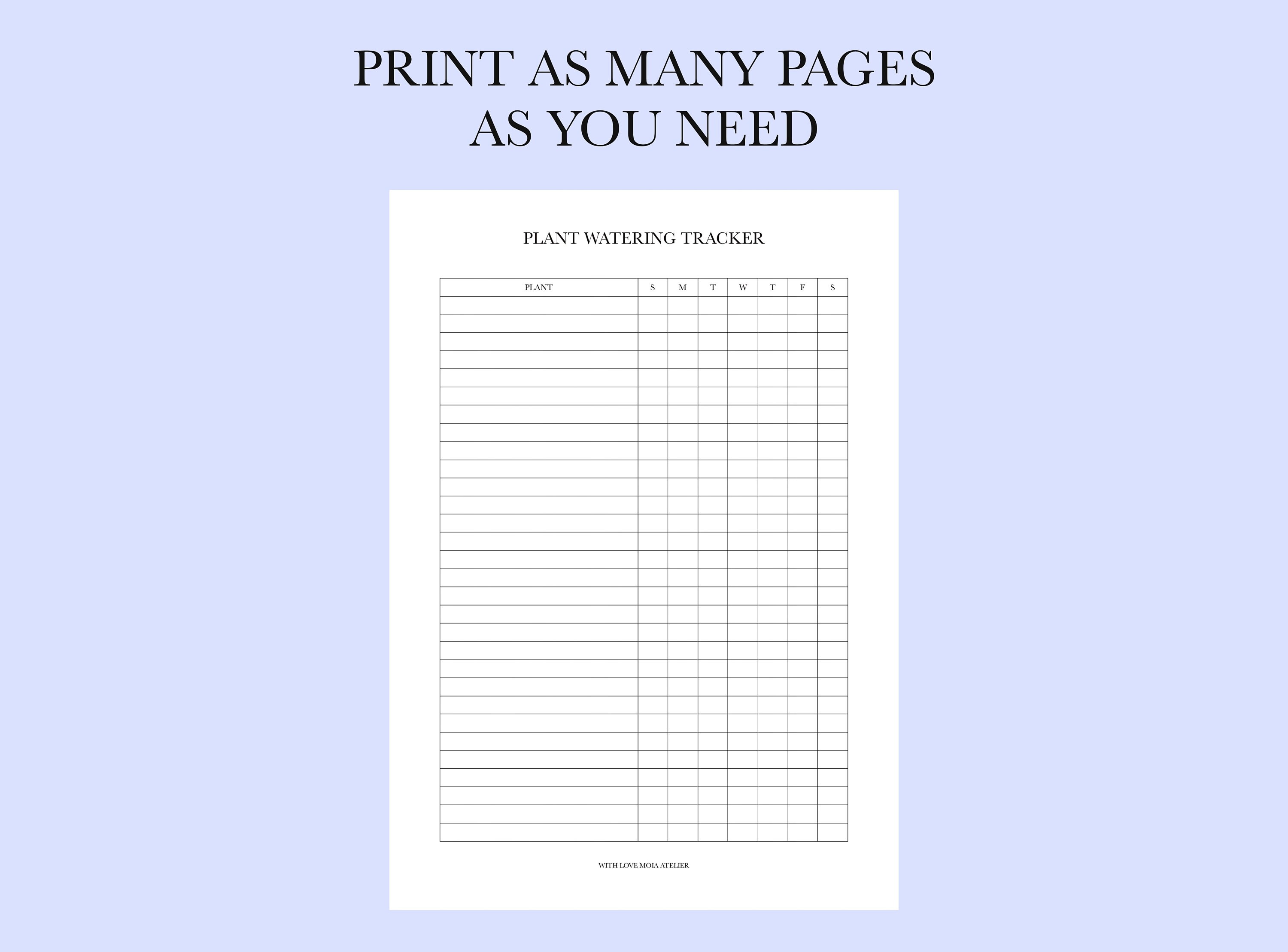 Printable Plant Watering Chart, House Plant Planner, Weekly Plant ...