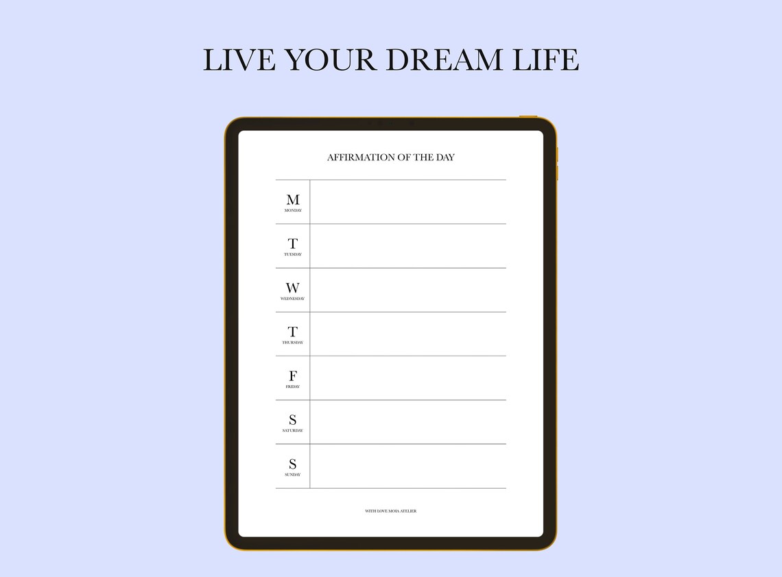 Printable Daily Affirmation Worksheet for Mental Health, Weekly ...
