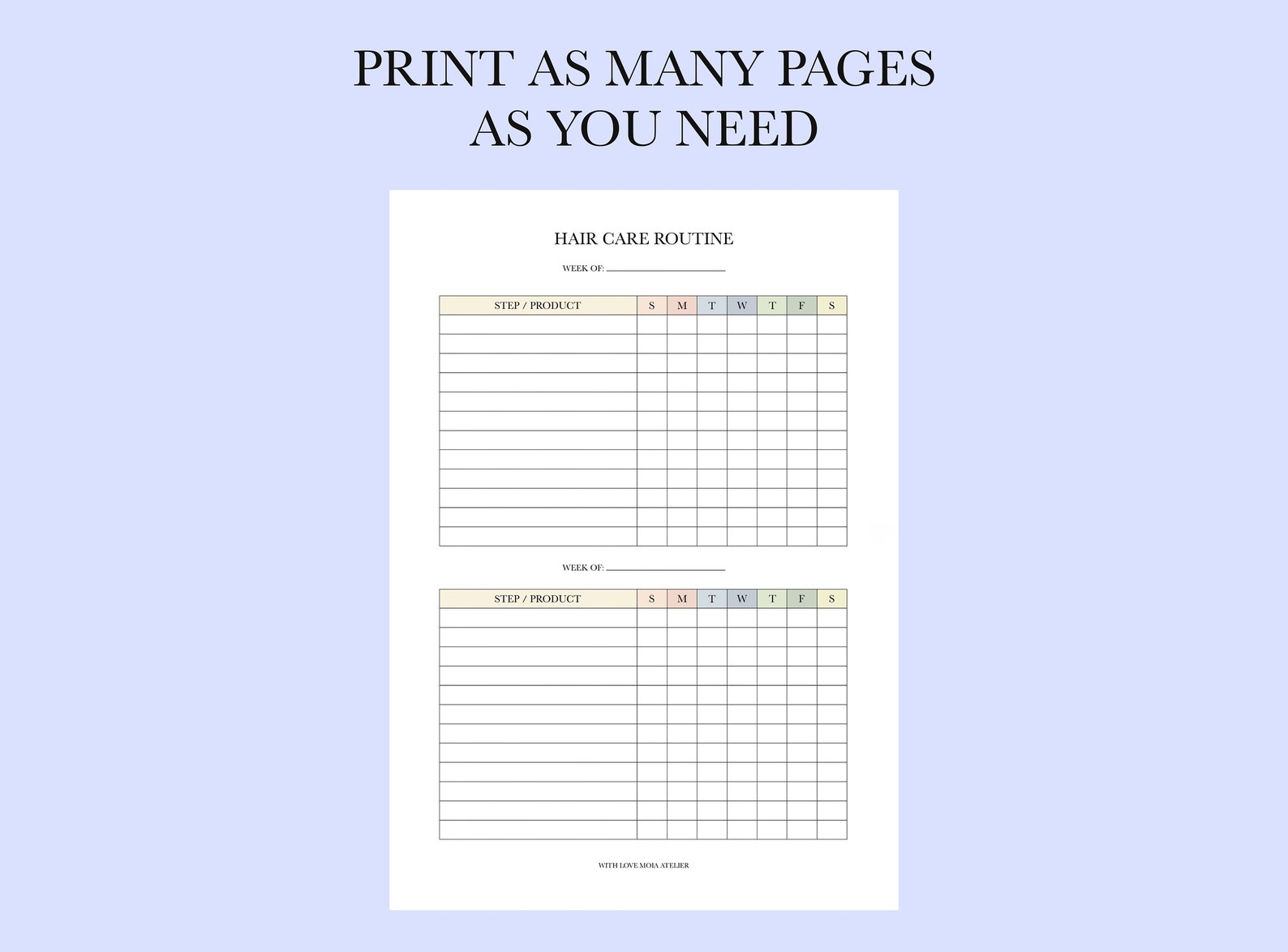 Hair Care Tracker Printable, Weekly Hair Care Checklist, Colorful ...