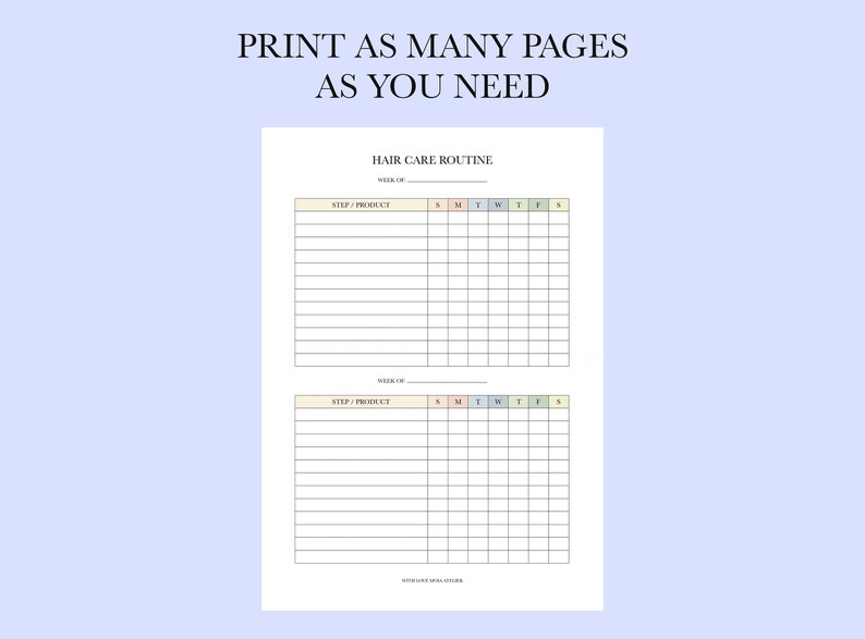 Hair Care Tracker Printable, Weekly Hair Care Checklist, Colorful ...