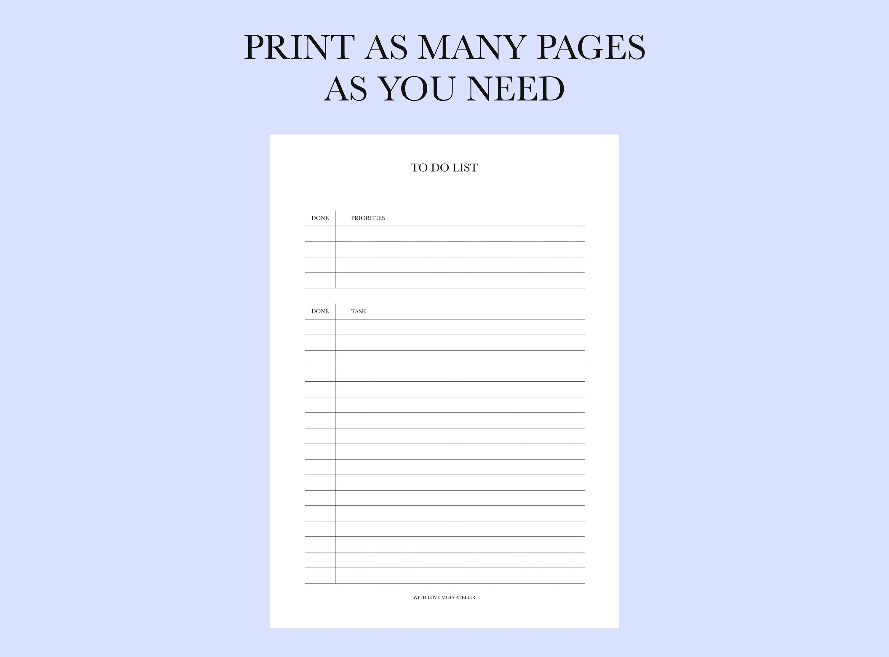 To-do List, Classic Aesthetic Checklist Notebook, Printable Undated ...