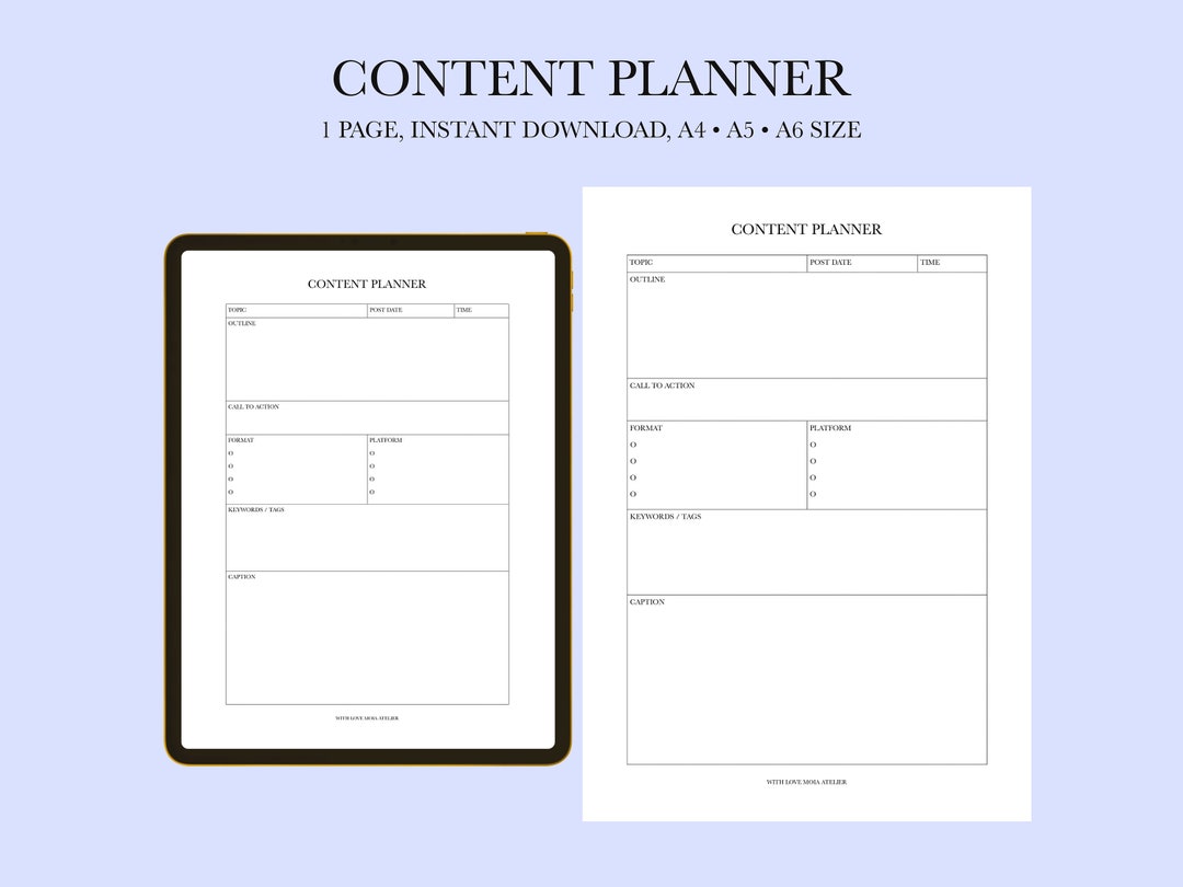 Content Planner Printable, Content Creator Template, Influencers ...
