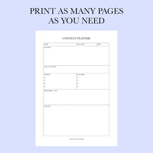 Content Planner Printable, Content Creator Template, Influencers ...