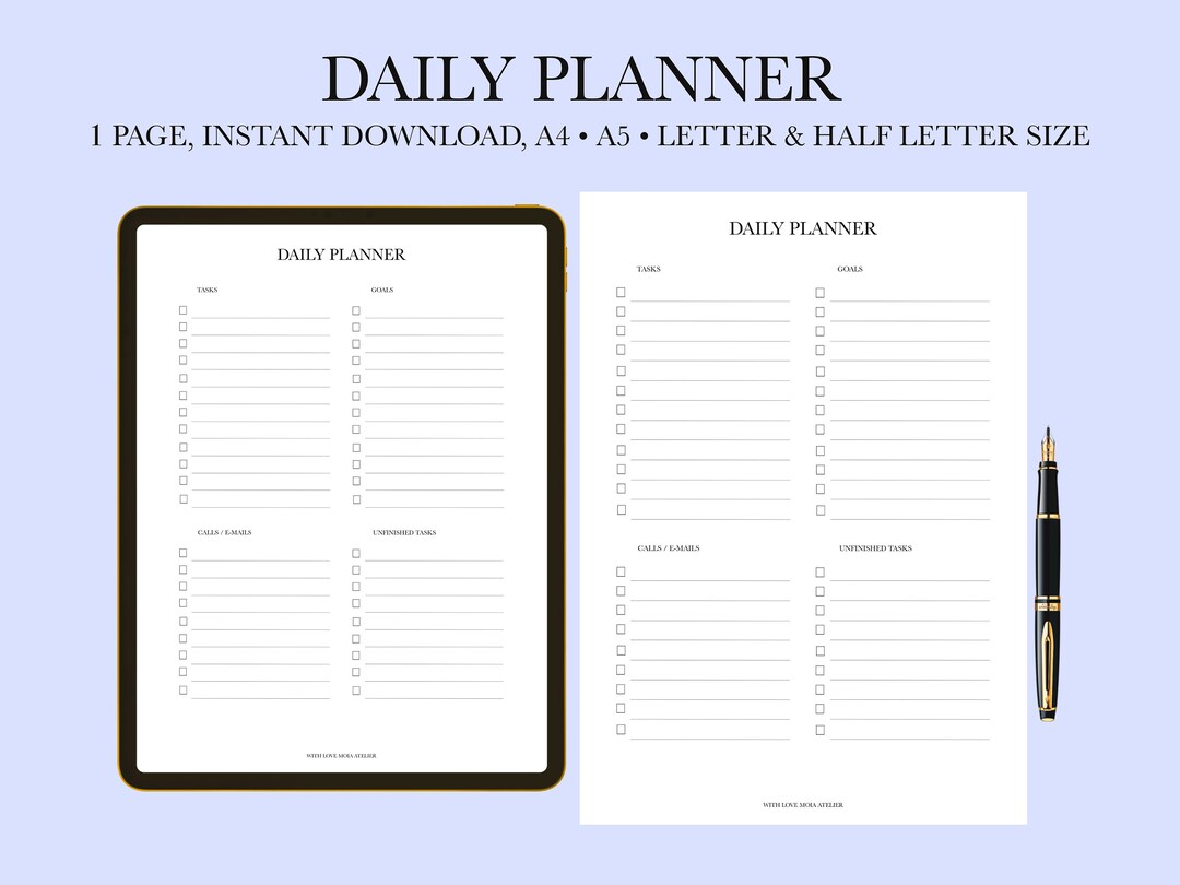 Daily Planner Printable Minimalist Task Checklist Simple - Etsy