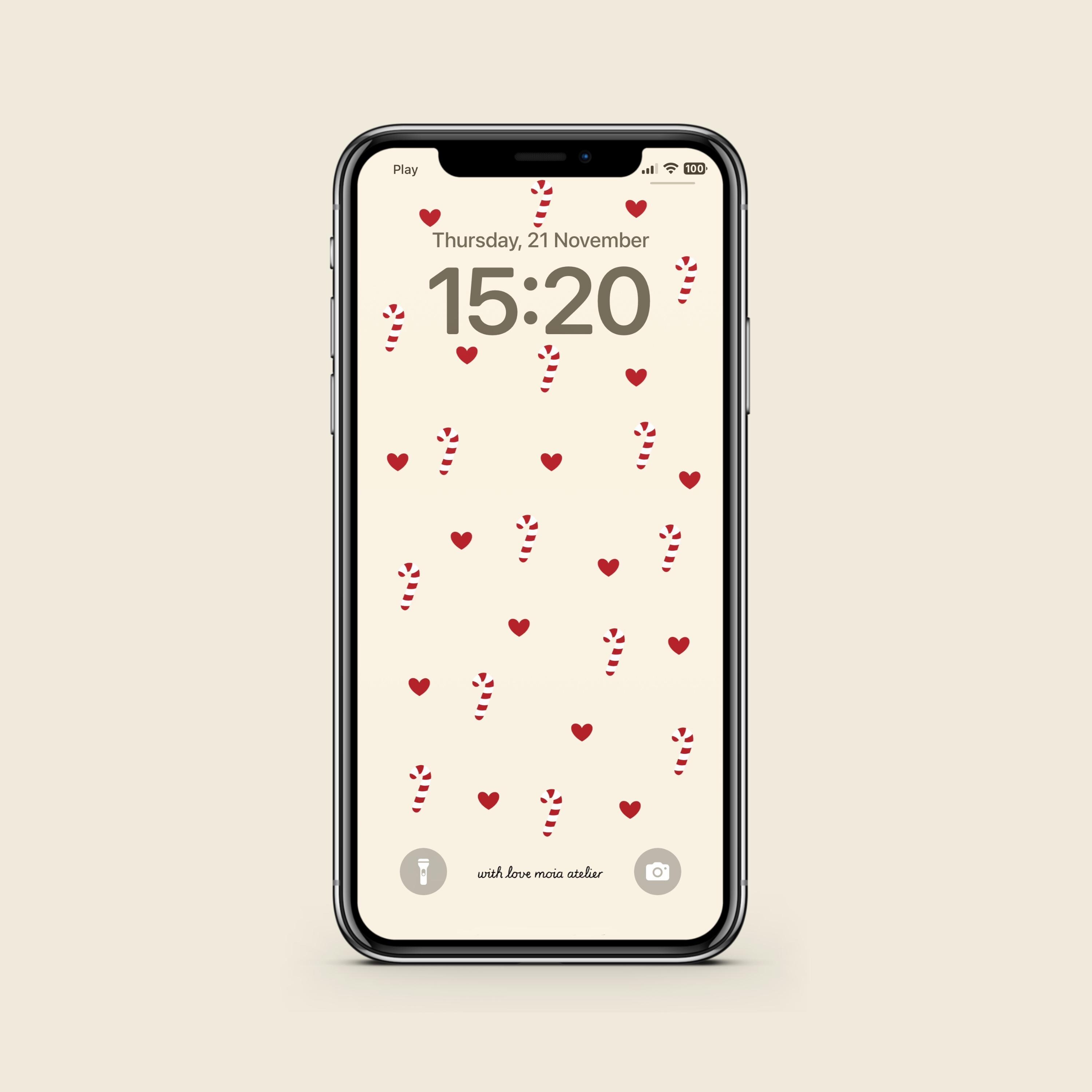 Sweet Christmas Candy Canes Phone Wallpaper, Cute Xmas Smartphone Lock ...