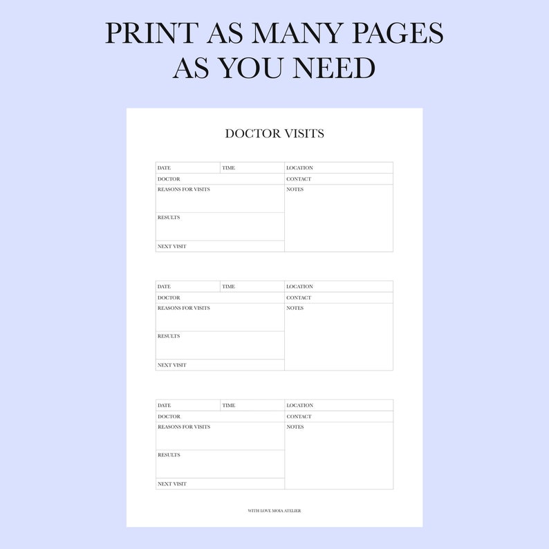 Doctor Visits Log Template Medical Appointment Minimalist - Etsy