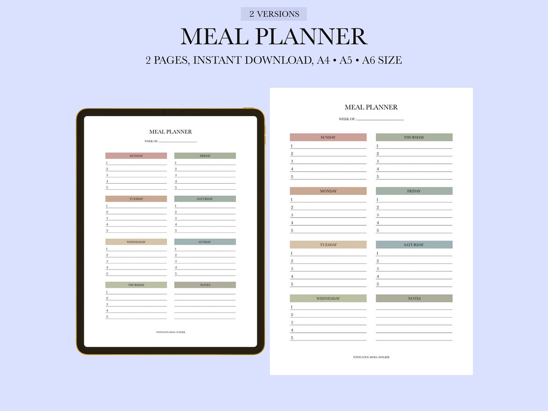 Weekly Meal Planner Printable Undated Fitness Planner Fridge - Etsy
