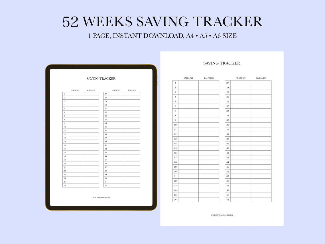 52 Weeks Saving Tracker Printable, Emergency Fund Tracker, Financial ...
